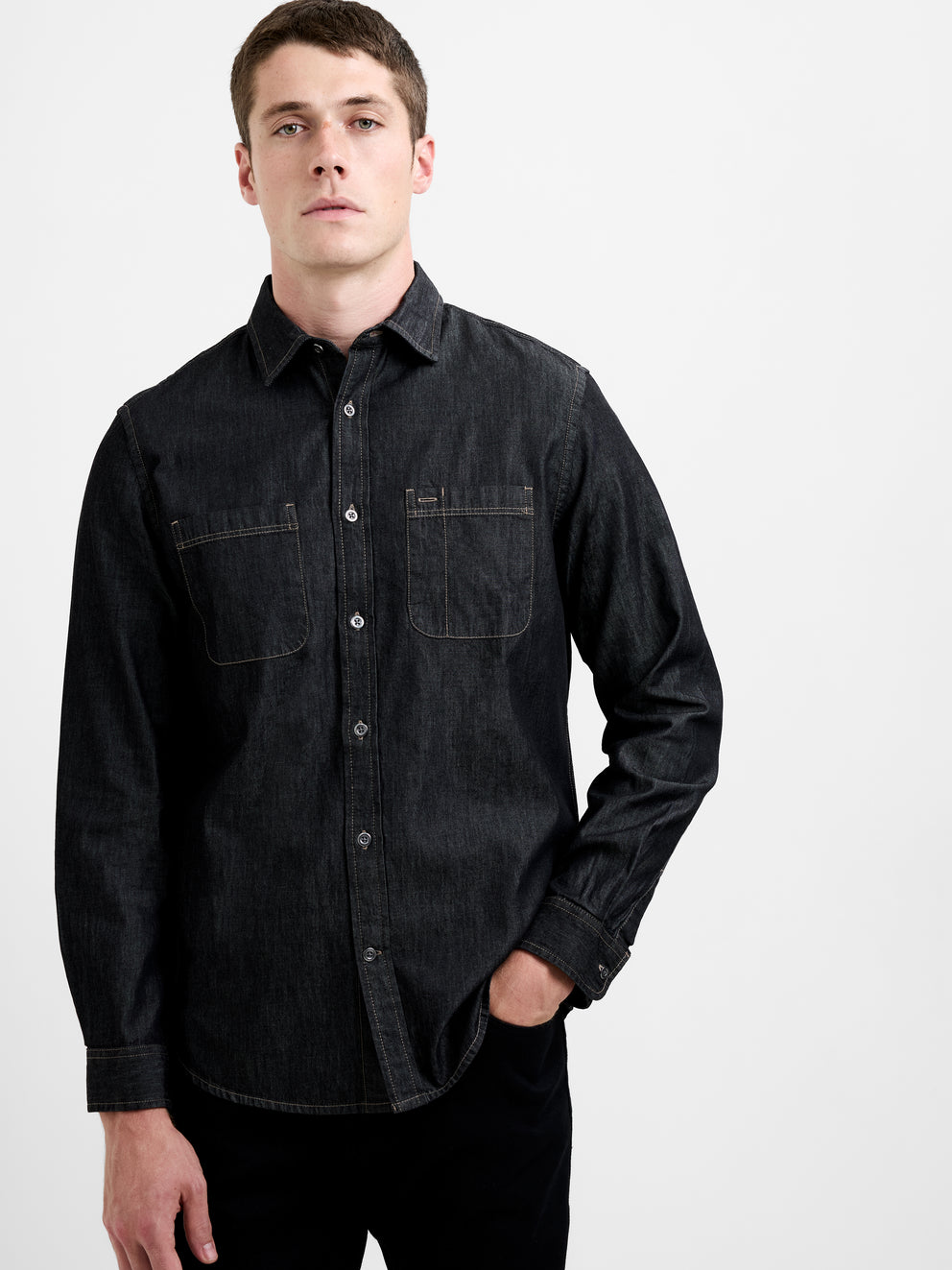Ls Reg Fit Denim Shirt Washed Black | French Connection UK