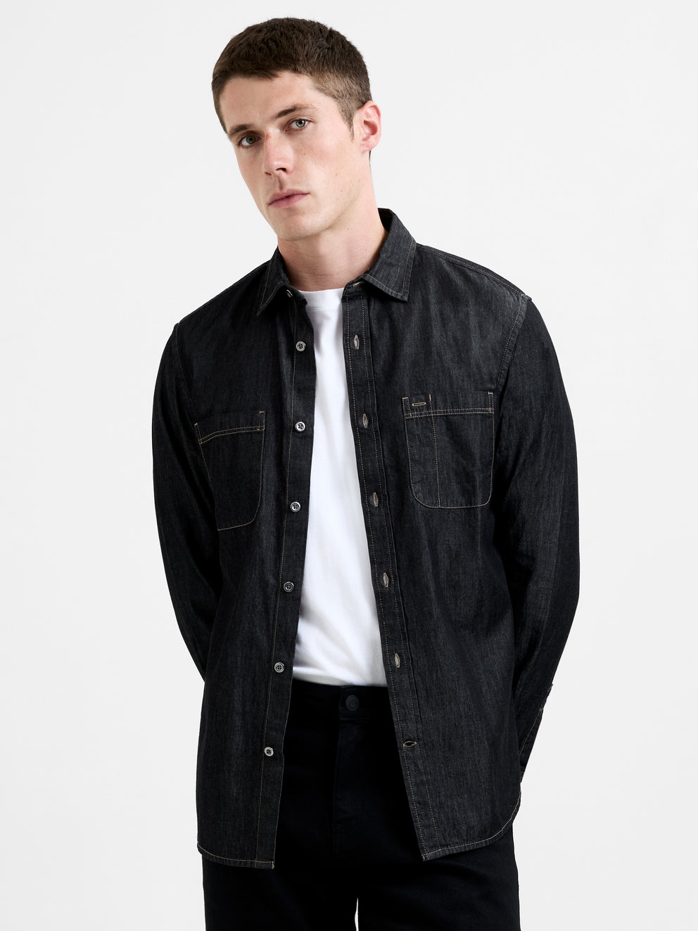 Ls Reg Fit Denim Shirt Washed Black | French Connection UK