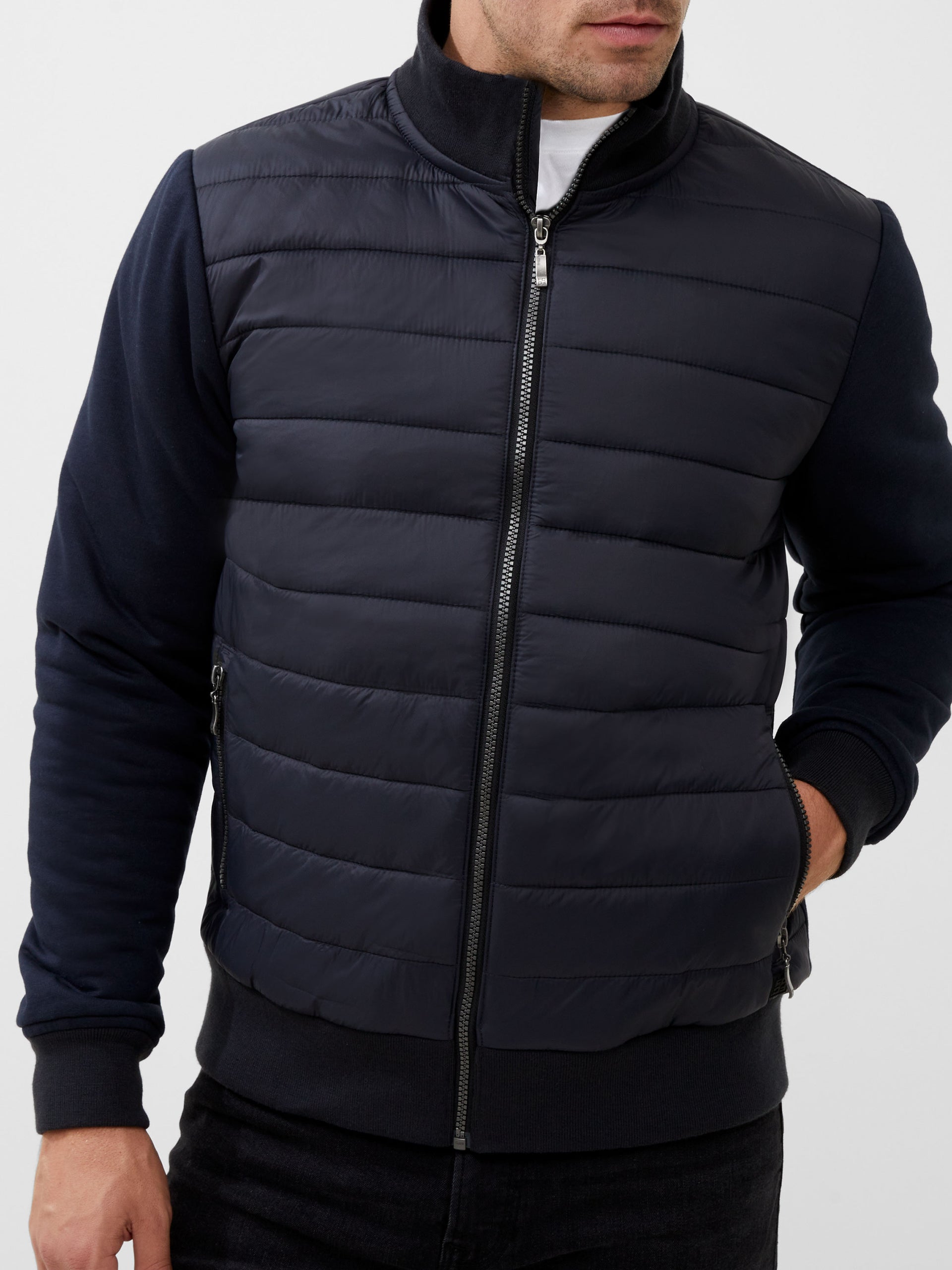 Hybrid Bomber Jacket Navy | French Connection UK