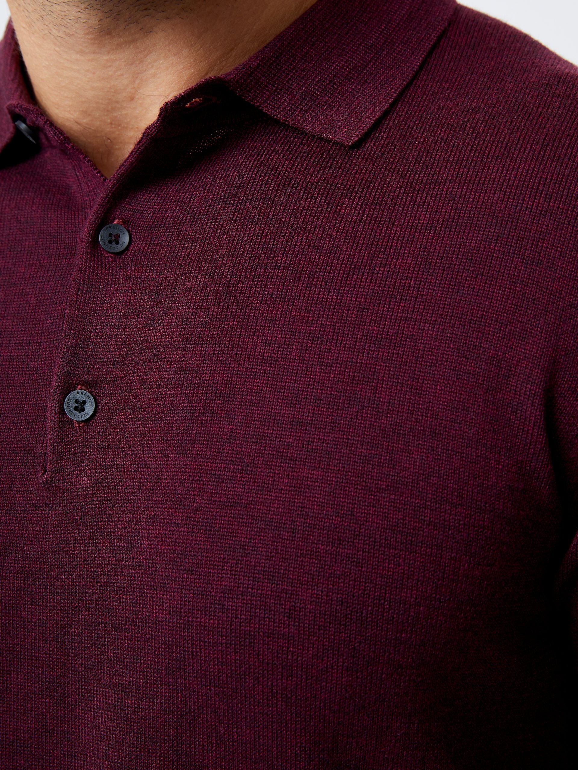 3 Button Knit Polo Shirt Burgandy Red | French Connection UK
