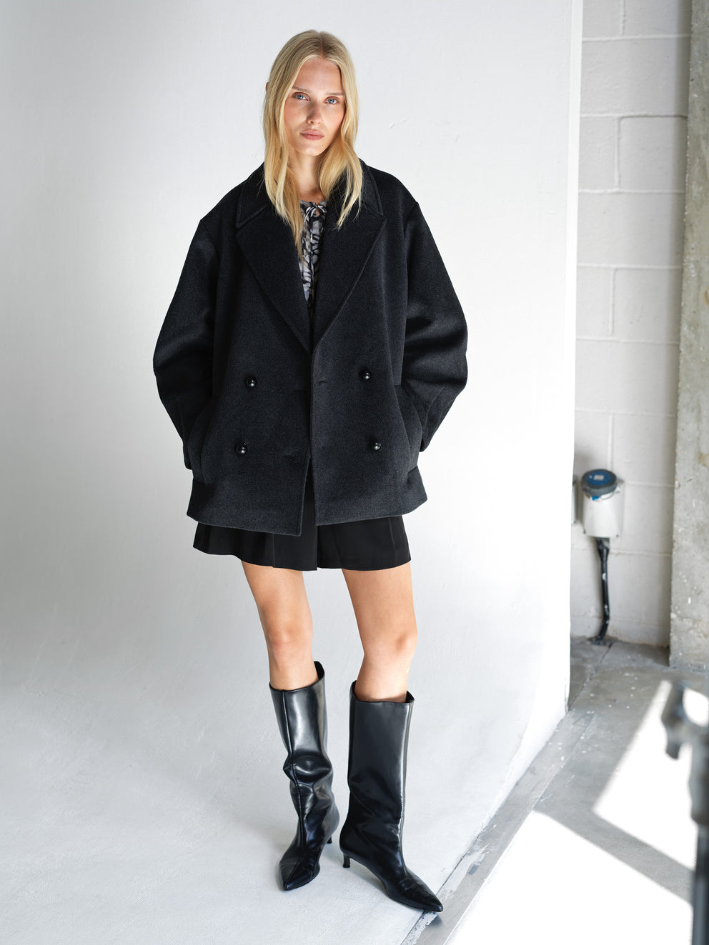 Adele Wool Pea Coat Charcoal Grey | French Connection UK