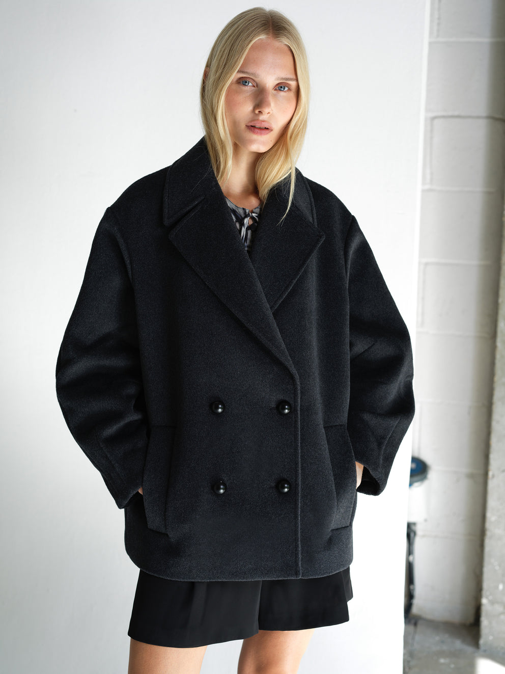 Adele Wool Pea Coat Charcoal Grey | French Connection UK