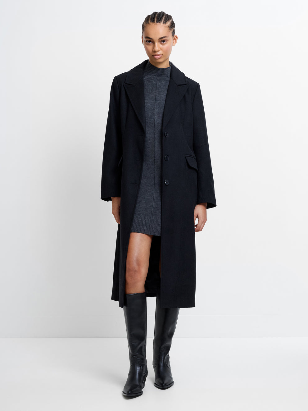 Single Breasted Crombie Wool Blend Coat Black | French Connection UK
