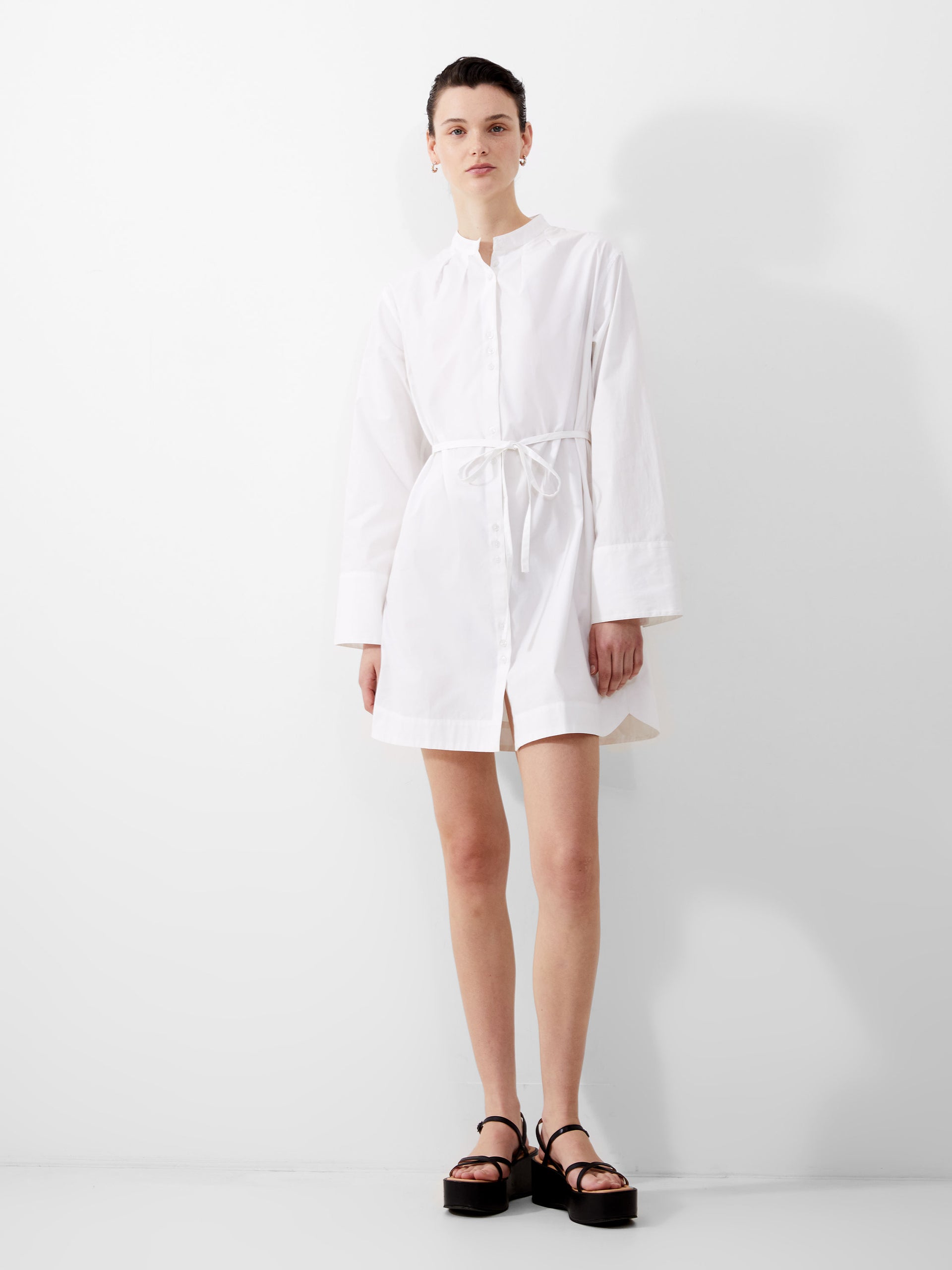 Alissa Cotton Wide Sleeve Shirt Dress Linen White | French Connection UK