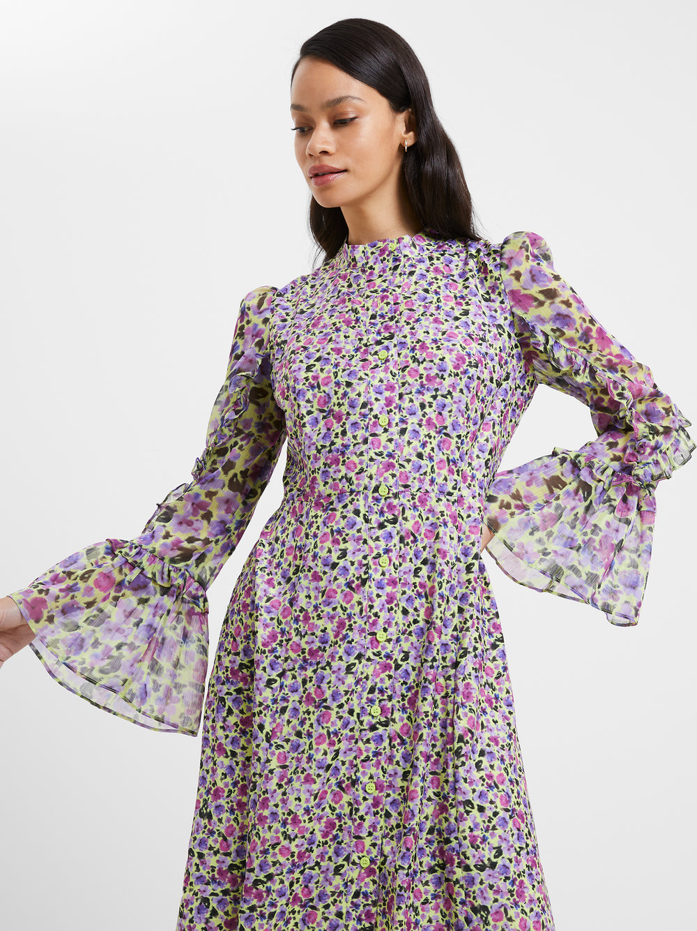 Alezzia Ely Jacquard Mix Dress Sharp Green | French Connection UK