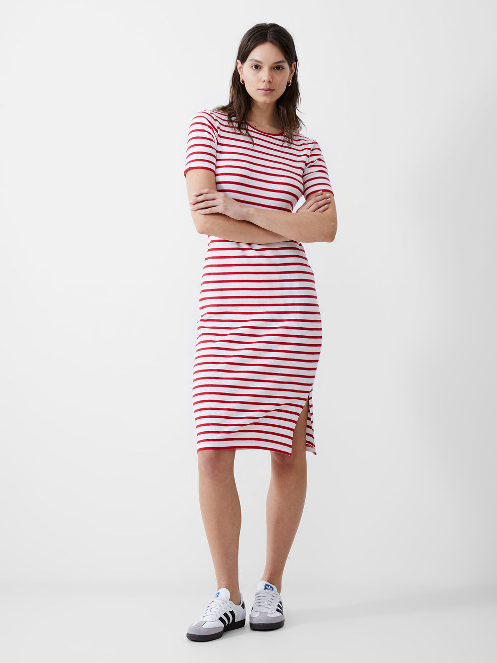 Stripe Rib Dress Poppy/White | French Connection UK