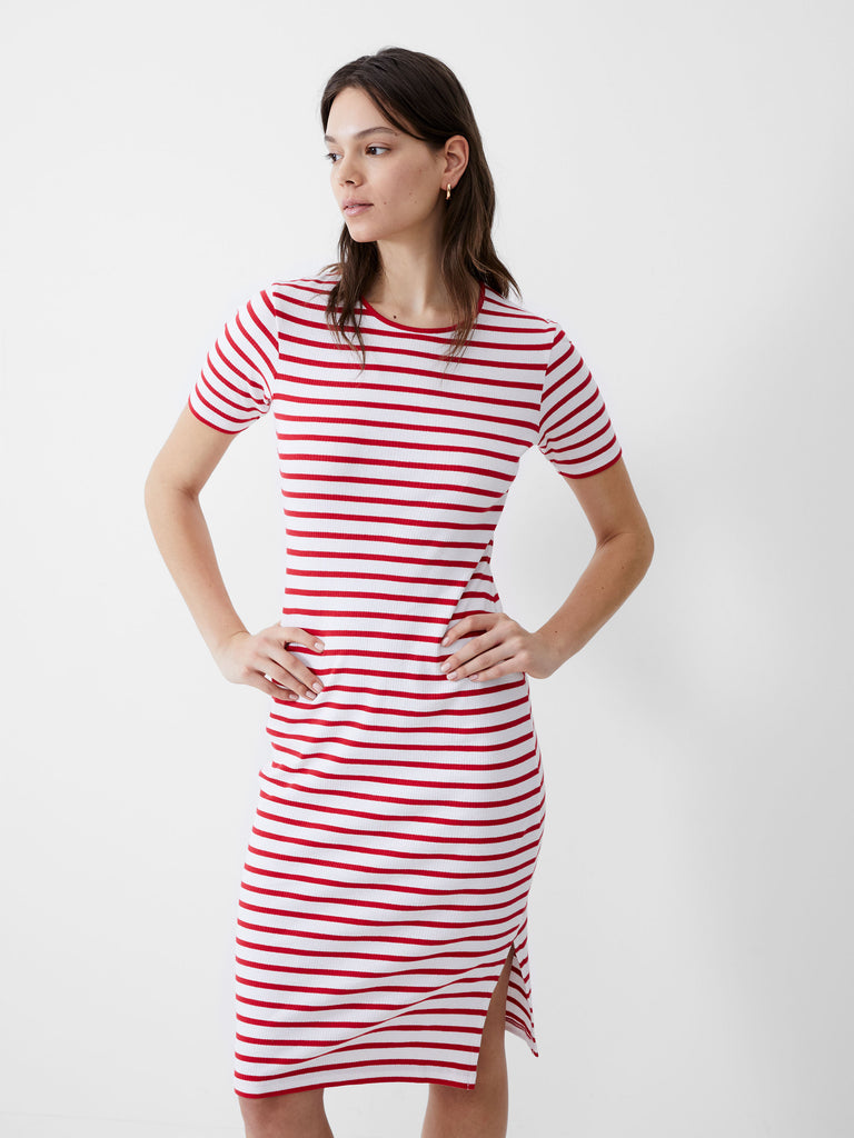 Stripe Rib Dress Poppy/White | French Connection UK
