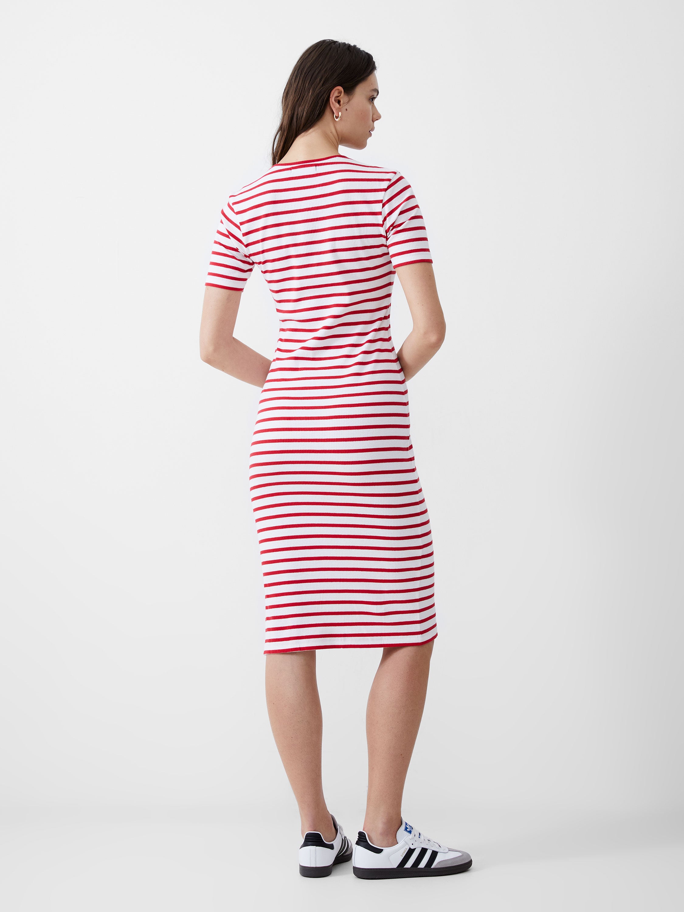 Stripe Rib Dress Poppy/White | French Connection UK