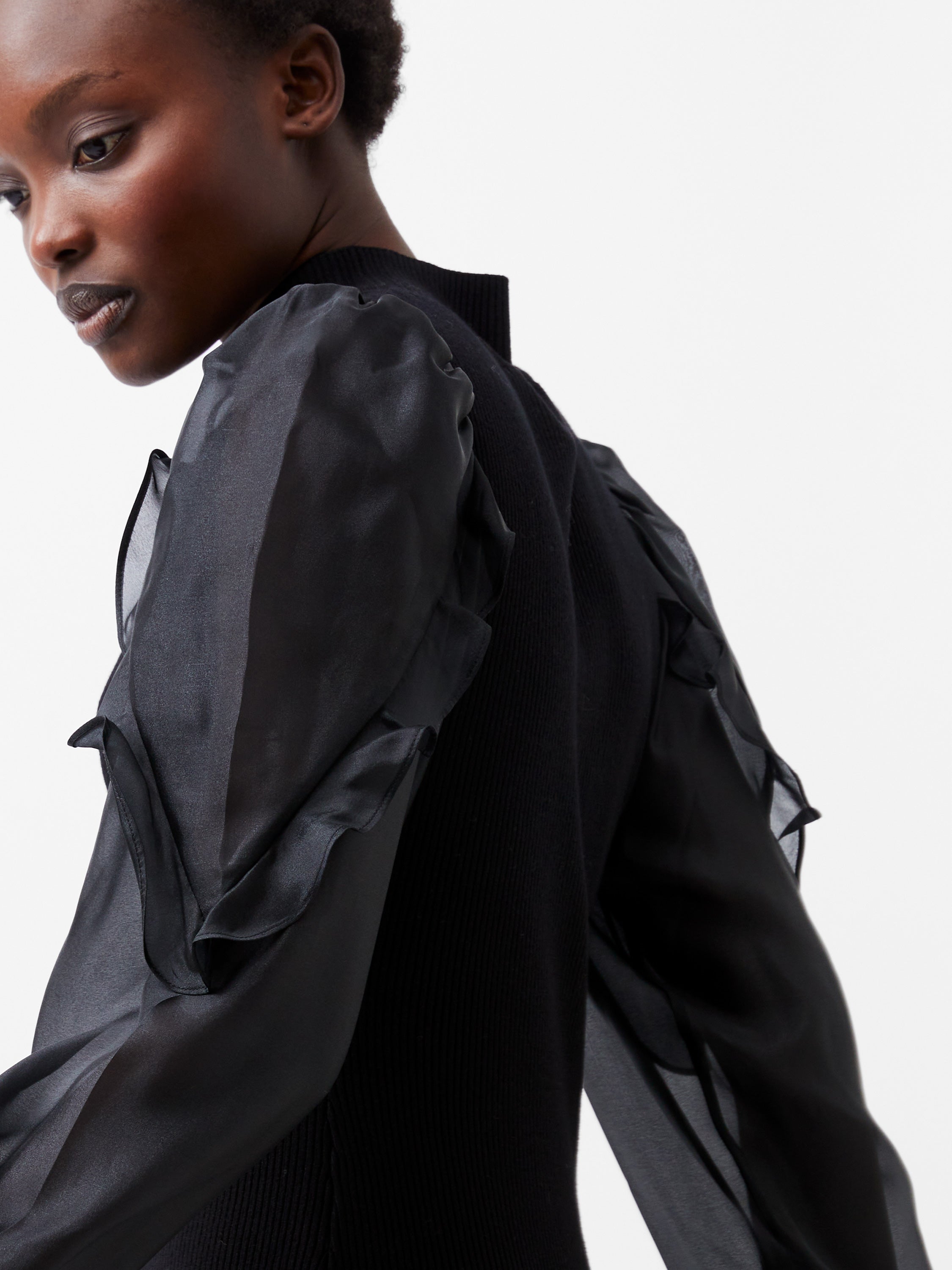 Krista Organza Puff Sleeve Dress Blackout | French Connection UK