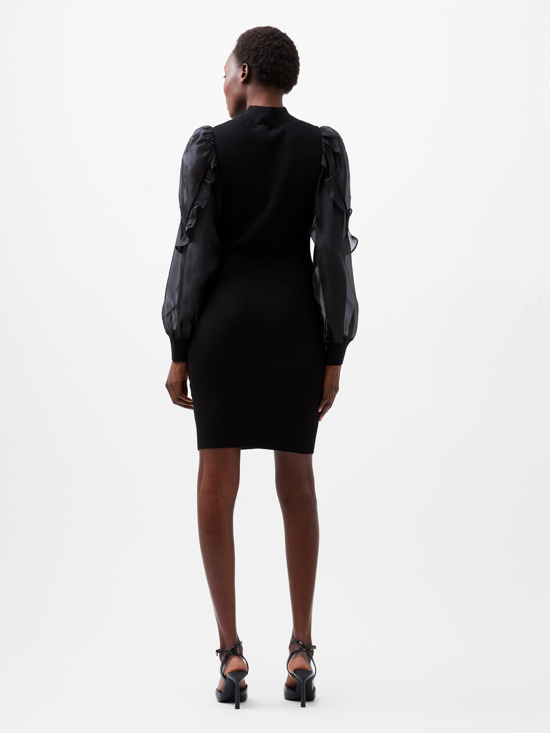 Krista Organza Puff Sleeve Dress Blackout | French Connection UK