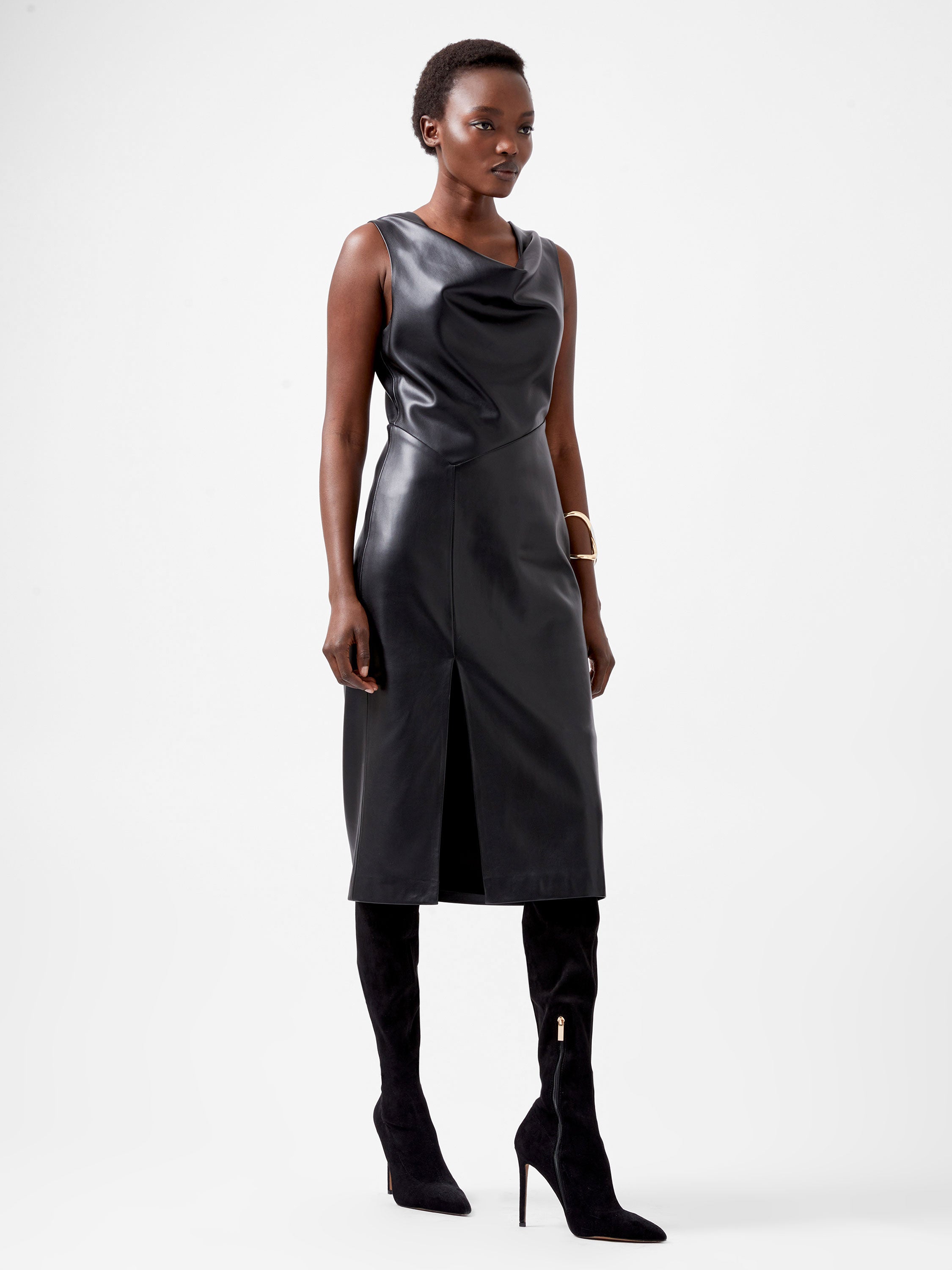 Elettra Recycled Pu Cowl Neck Sleeveless Midi Dress Blackout French