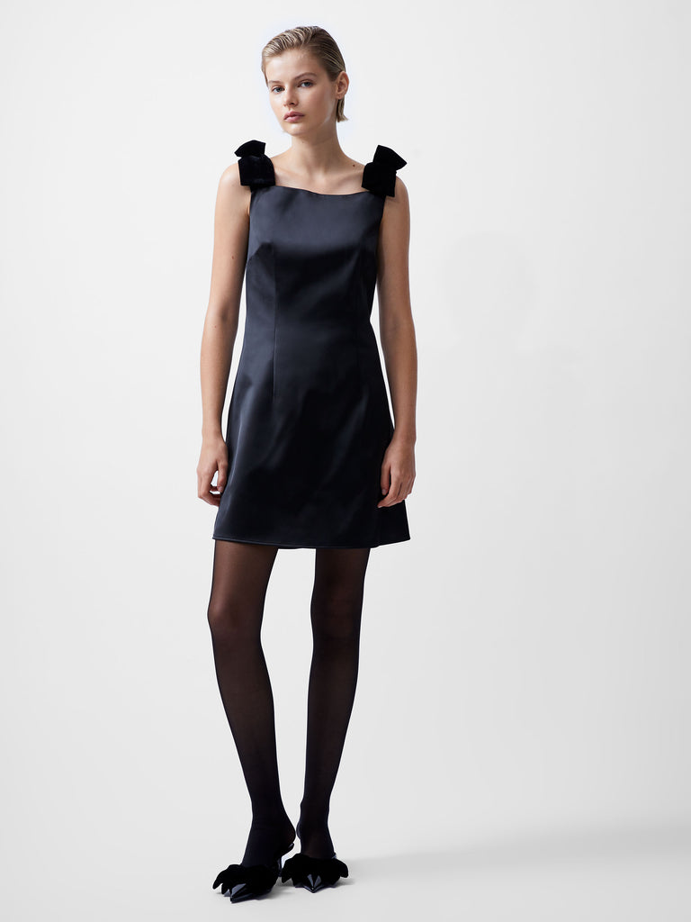 Carey Velvet Bow Straps Satin Mini Dress Blackout | French Connection UK