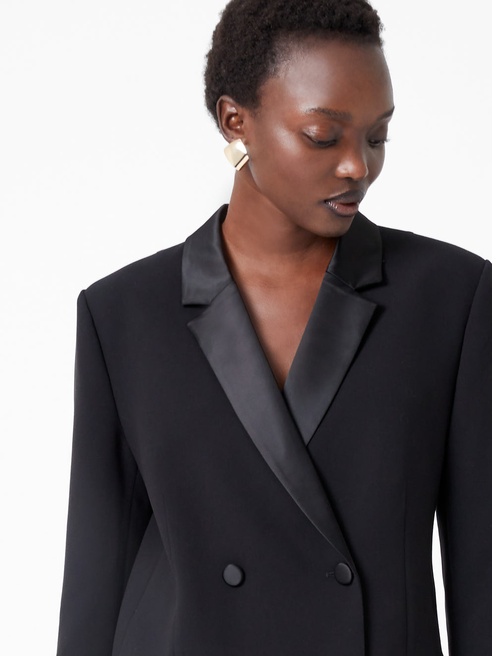 Azra Carey Satin Collar Mini Blazer Dress Black | French Connection UK