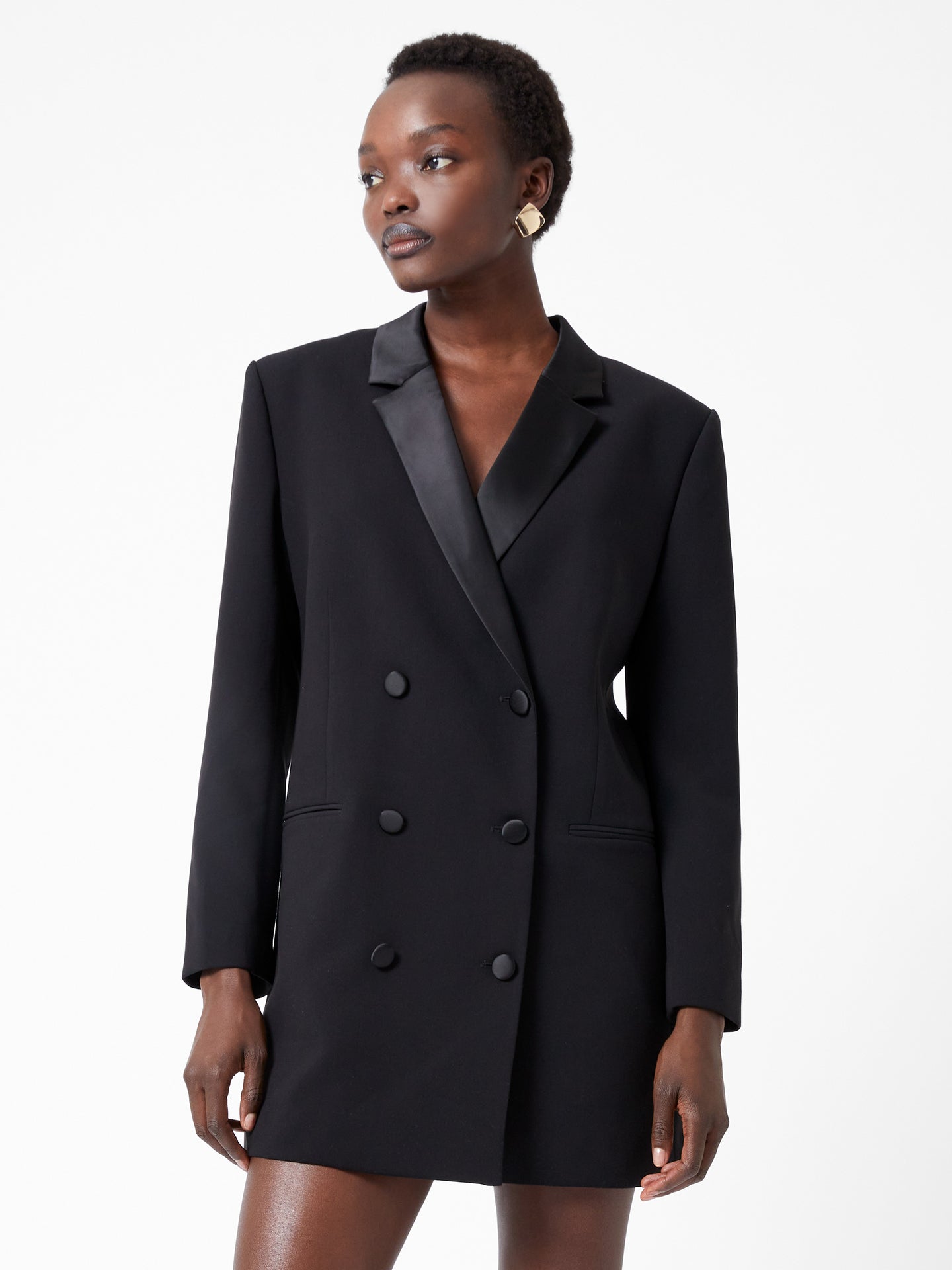 Azra Carey Satin Collar Mini Blazer Dress Black | French Connection UK