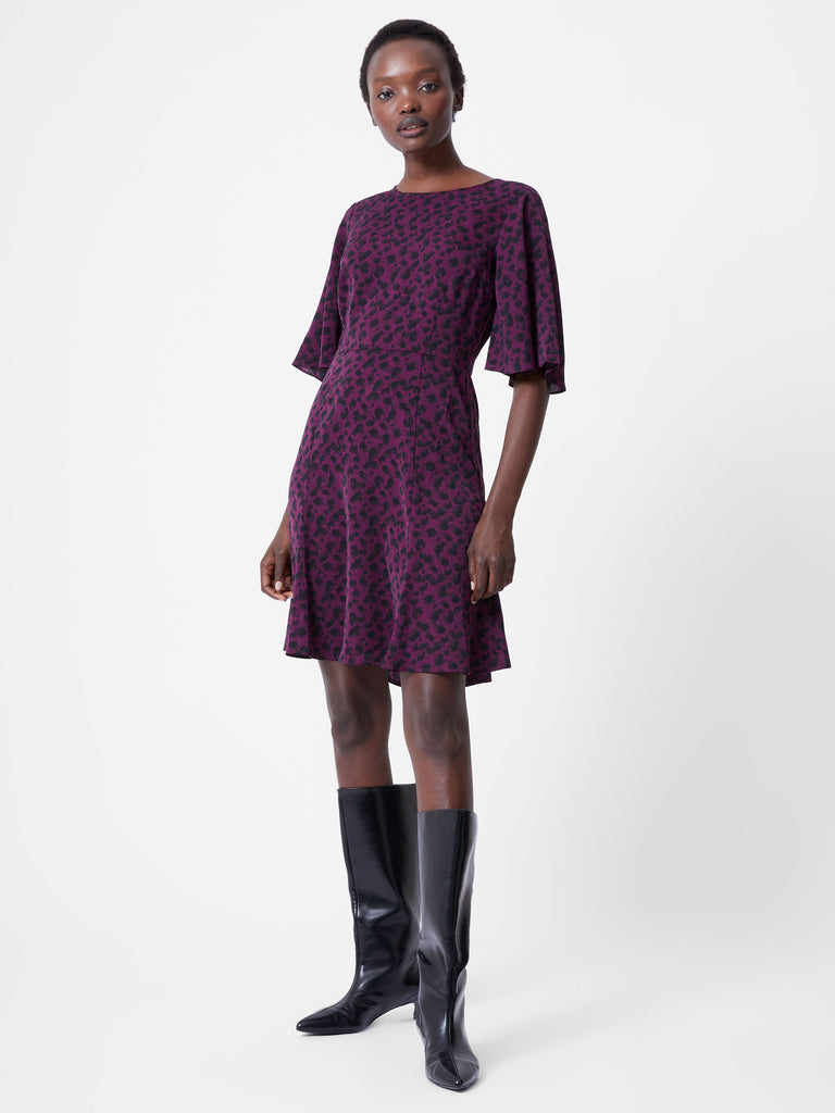 Estella Angel Sleeve Leopard Print Dress Blackberry | French Connection UK
