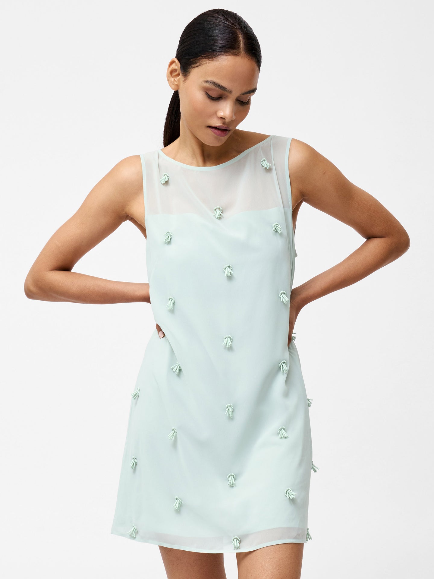 Cameron Embellished Shift Dress Sea Mist Green | French Connection UK