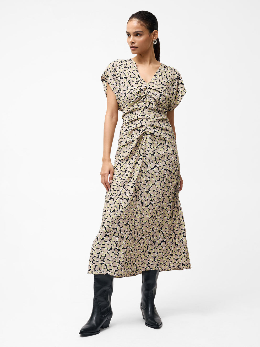 Lillian Eco Draped Front Midi Dress Golden Olive Khaki | French ...