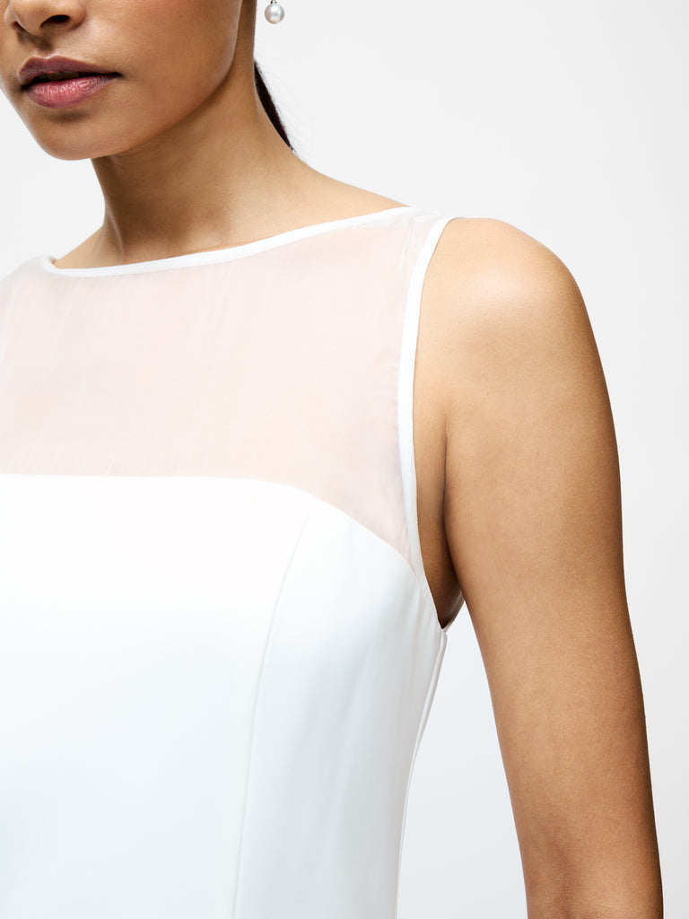Carey Satin Slash Neck Chiffon Mini Dress Summer White | French ...