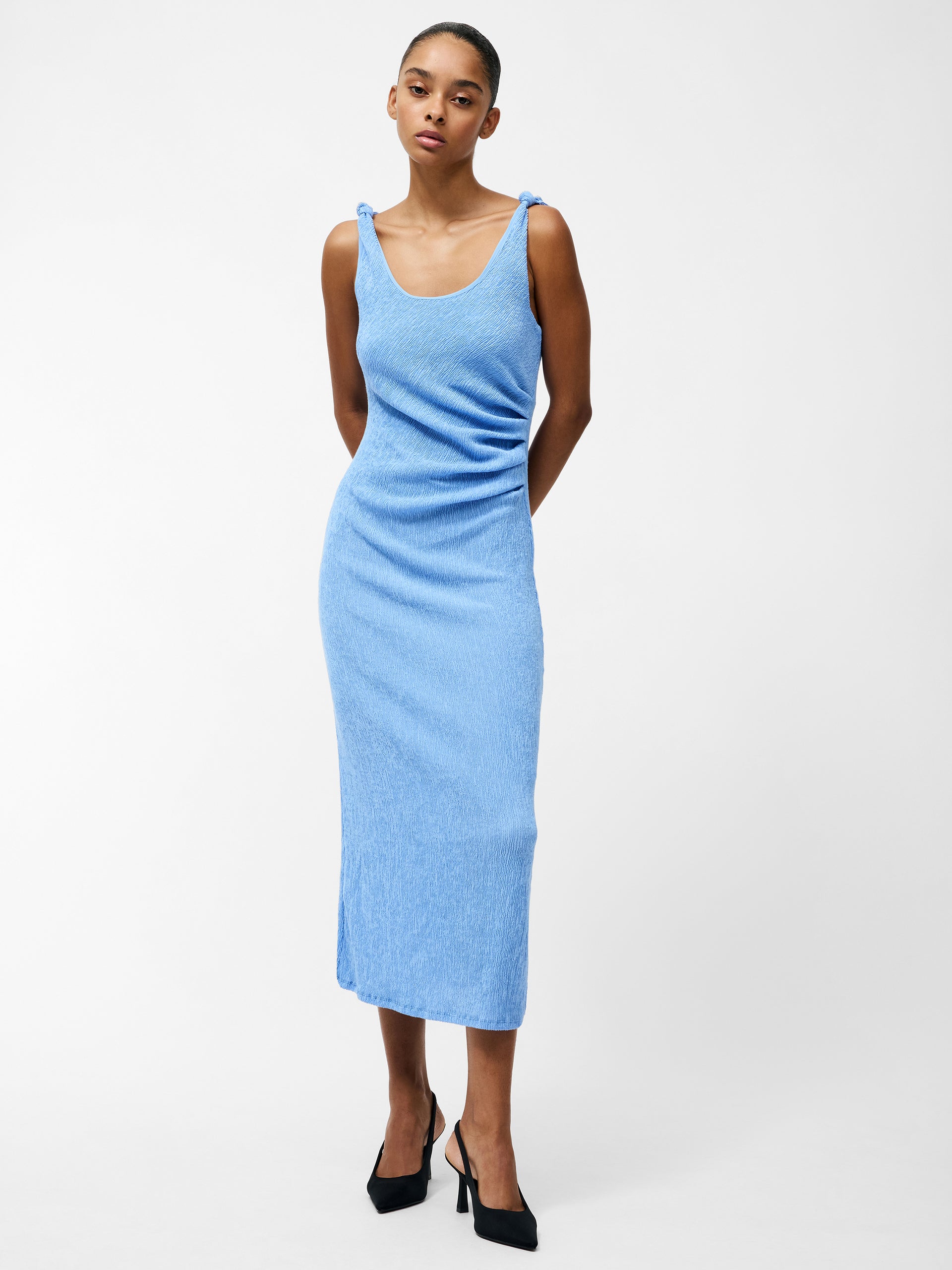 Trixie Textured Knot Strap Midi Dress Cornflower Blue | French ...
