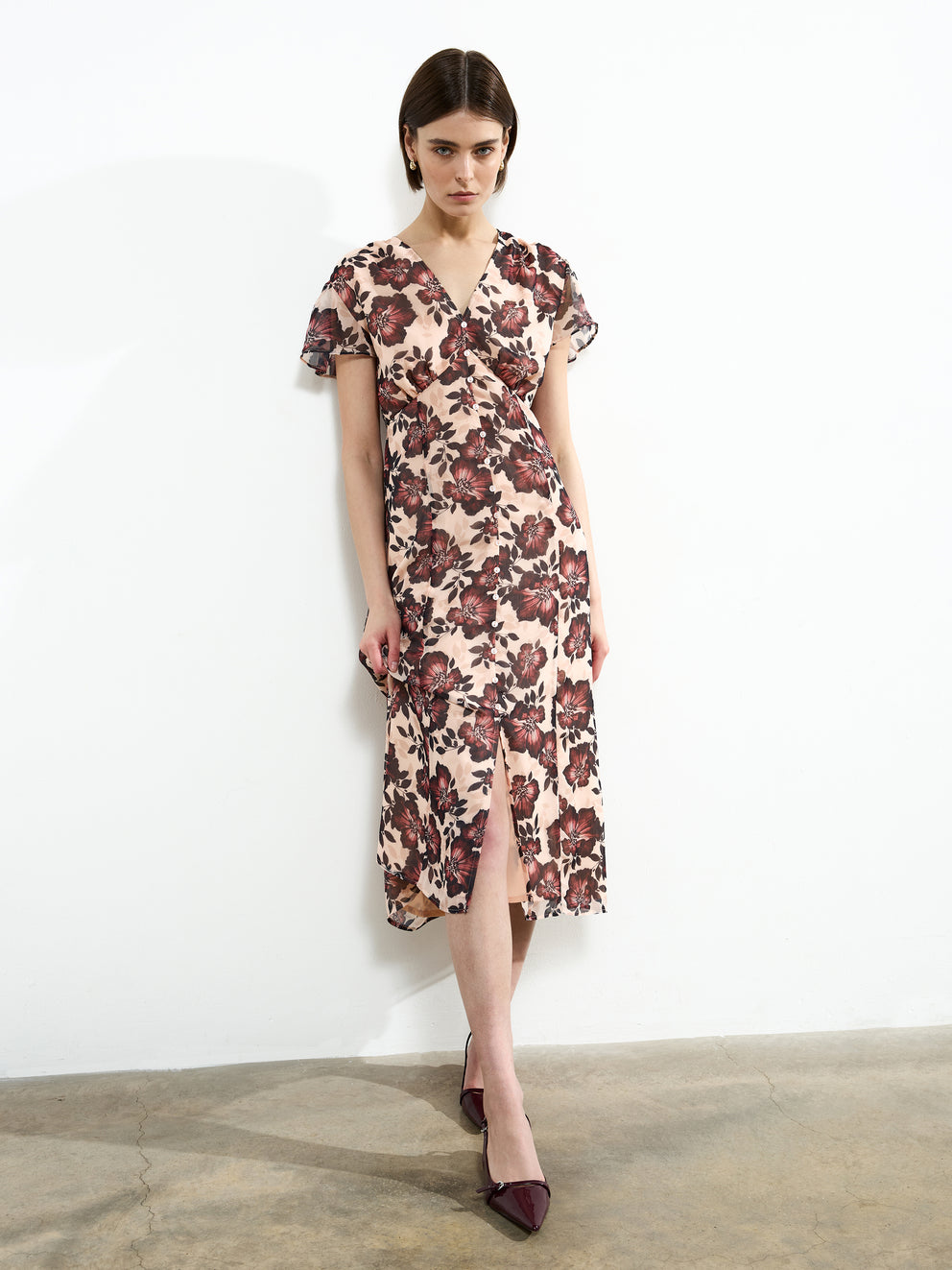 Elyse Flutter Sleeve Tea Dress Cream Multi | French Connection UK