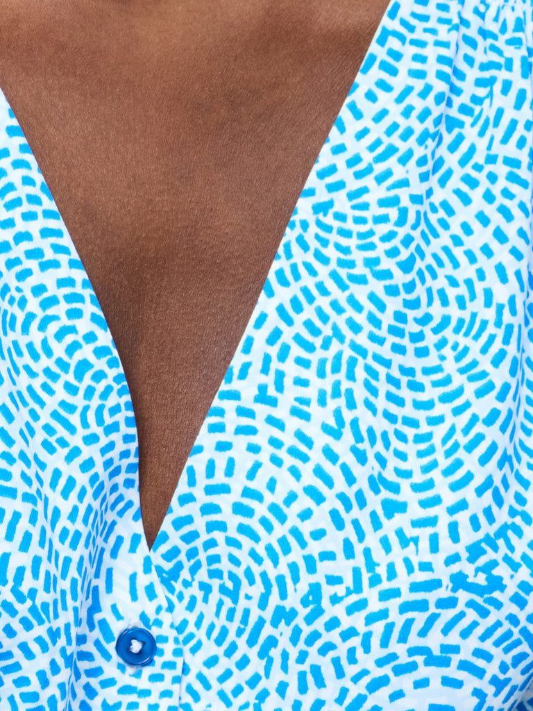 Bernice V Neck Button Through Dress Blue Sea Star | French Connection UK