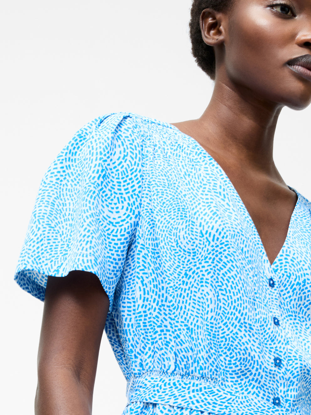 Bernice V Neck Button Through Dress Blue Sea Star | French Connection UK
