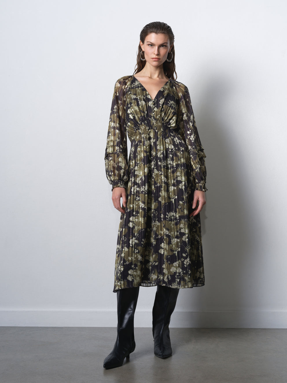 Lizzy Madeline Crepe Puff Sleeve Dress Green Multi Floral Print ...