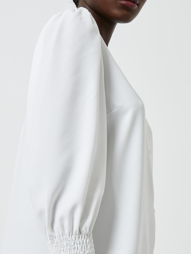 Crepe V-Neck Smocked Sleeve Blouse Winter White | French Connection UK Crepe V-Neck Smocked Sleeve Blouse Winter White | French Connection UK