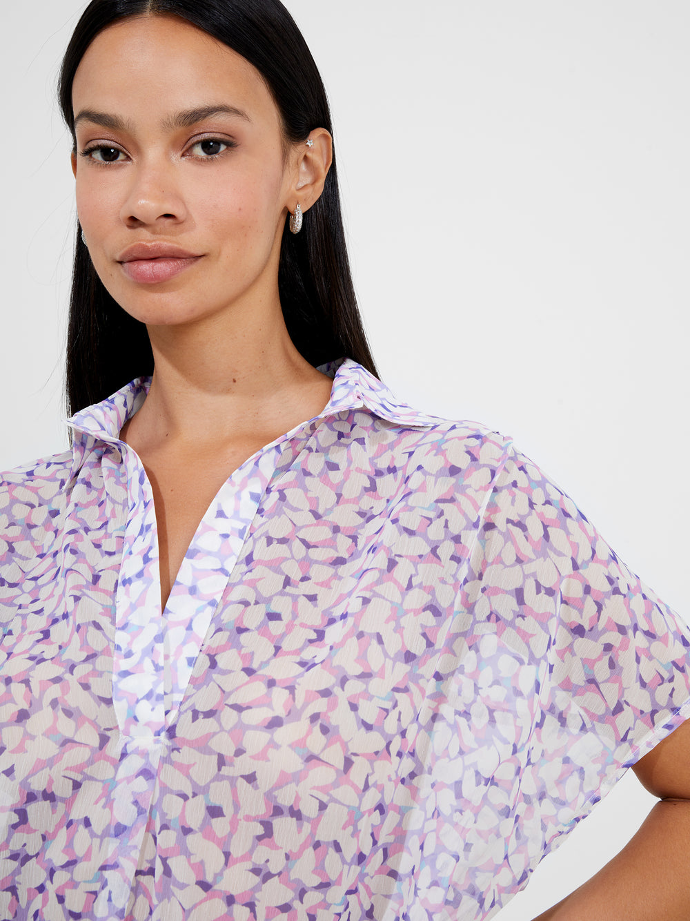 Vee Collar Print Popover Shirt Lavender Purple | French Connection UK