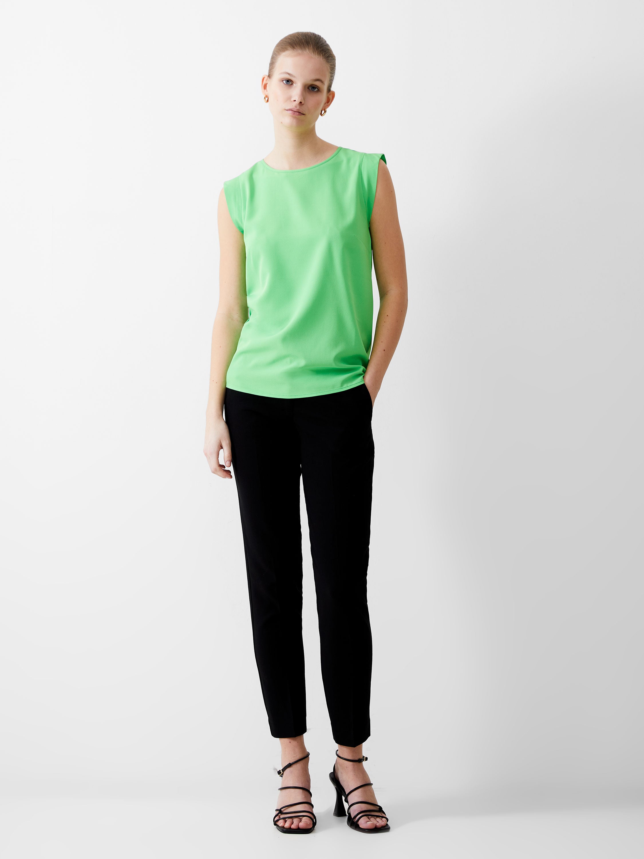 Cap Sleeve Crepe Light Tank Top Poise Green | French Connection UK