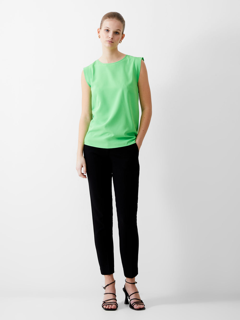 Cap Sleeve Crepe Light Tank Top Poise Green | French Connection UK