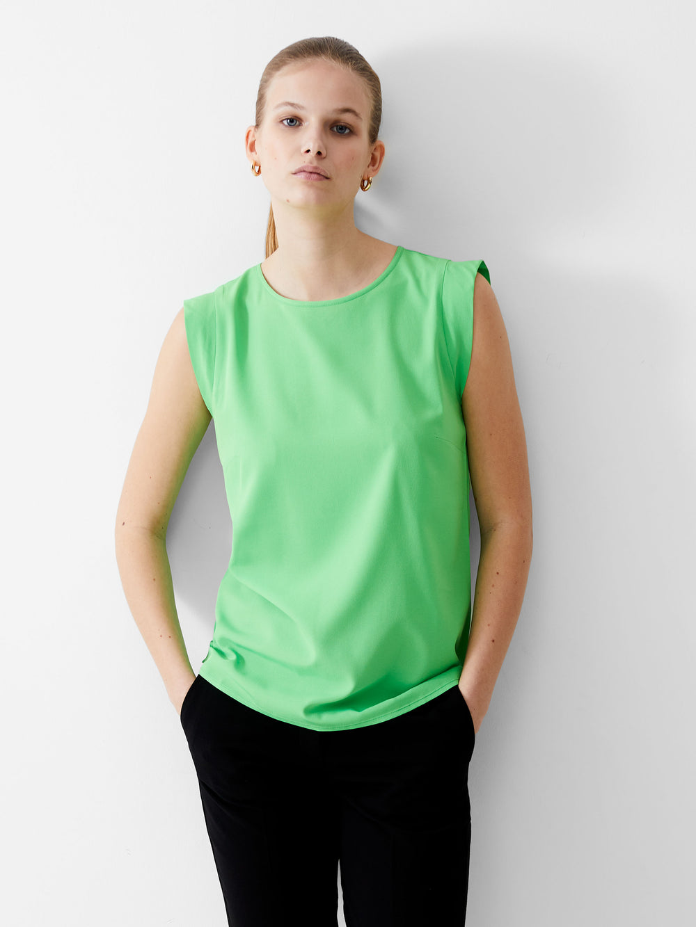 Cap Sleeve Crepe Light Tank Top Poise Green | French Connection UK