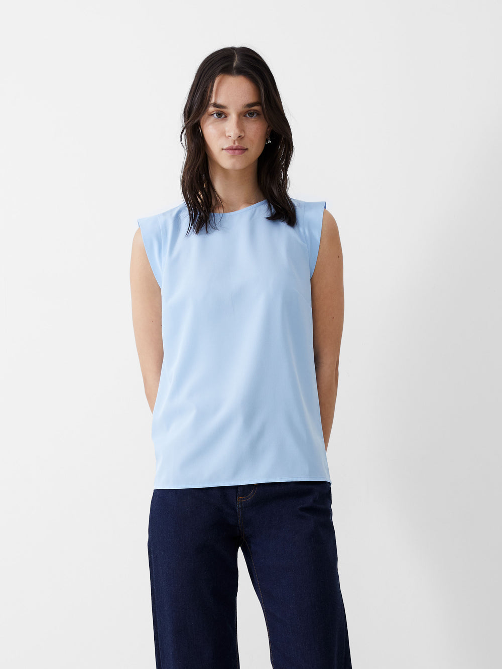 Cap Sleeve Crepe Light Tank Top Placid Blue | French Connection UK