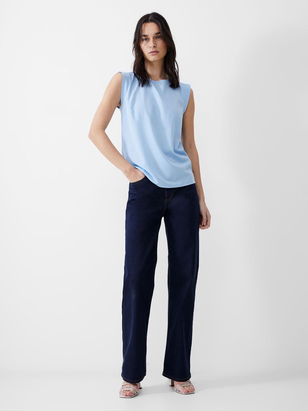 Cap Sleeve Crepe Light Tank Top Placid Blue | French Connection UK
