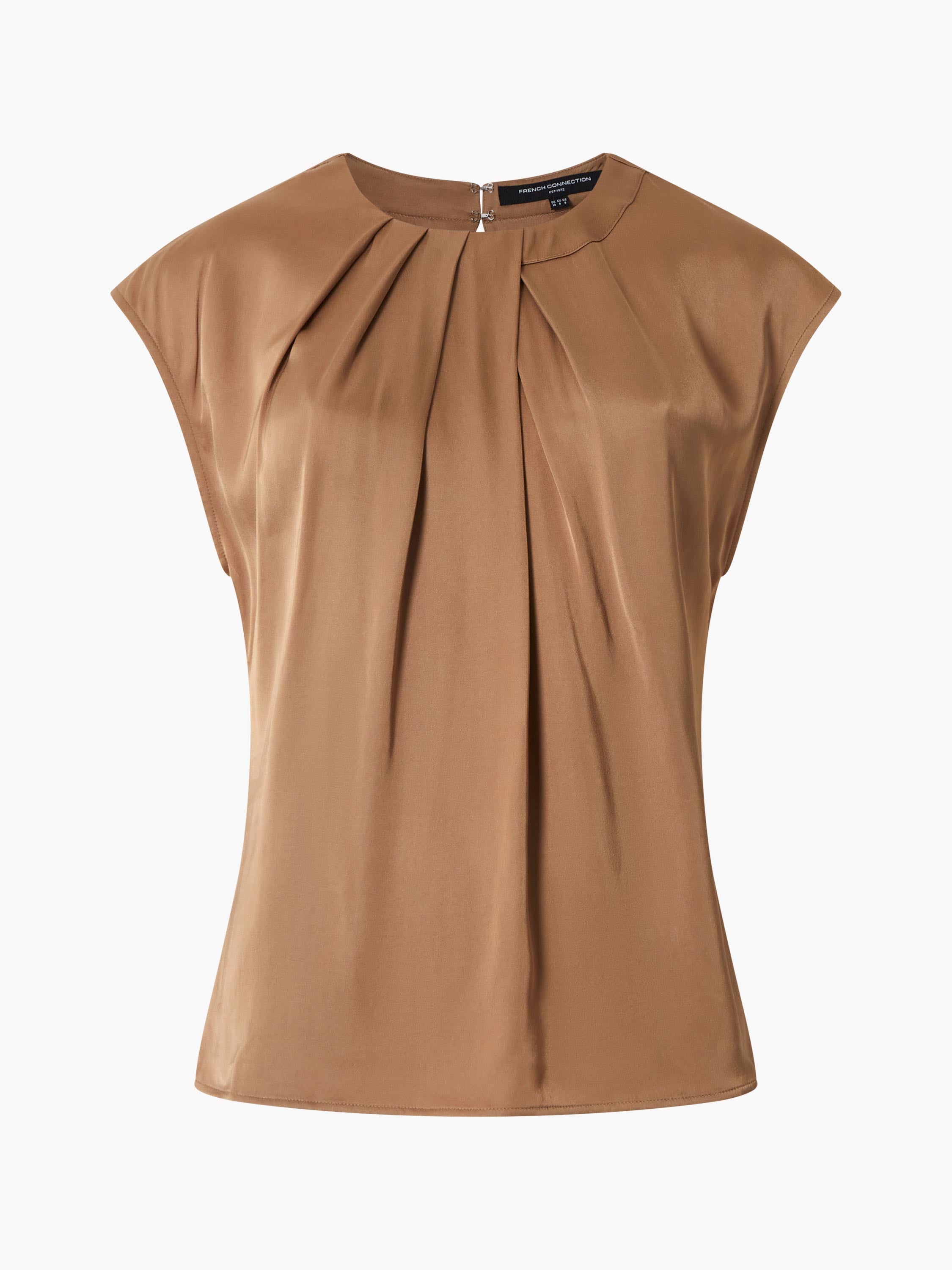 Ennis Eco Satin Neck Detail Top Camel | French Connection UK