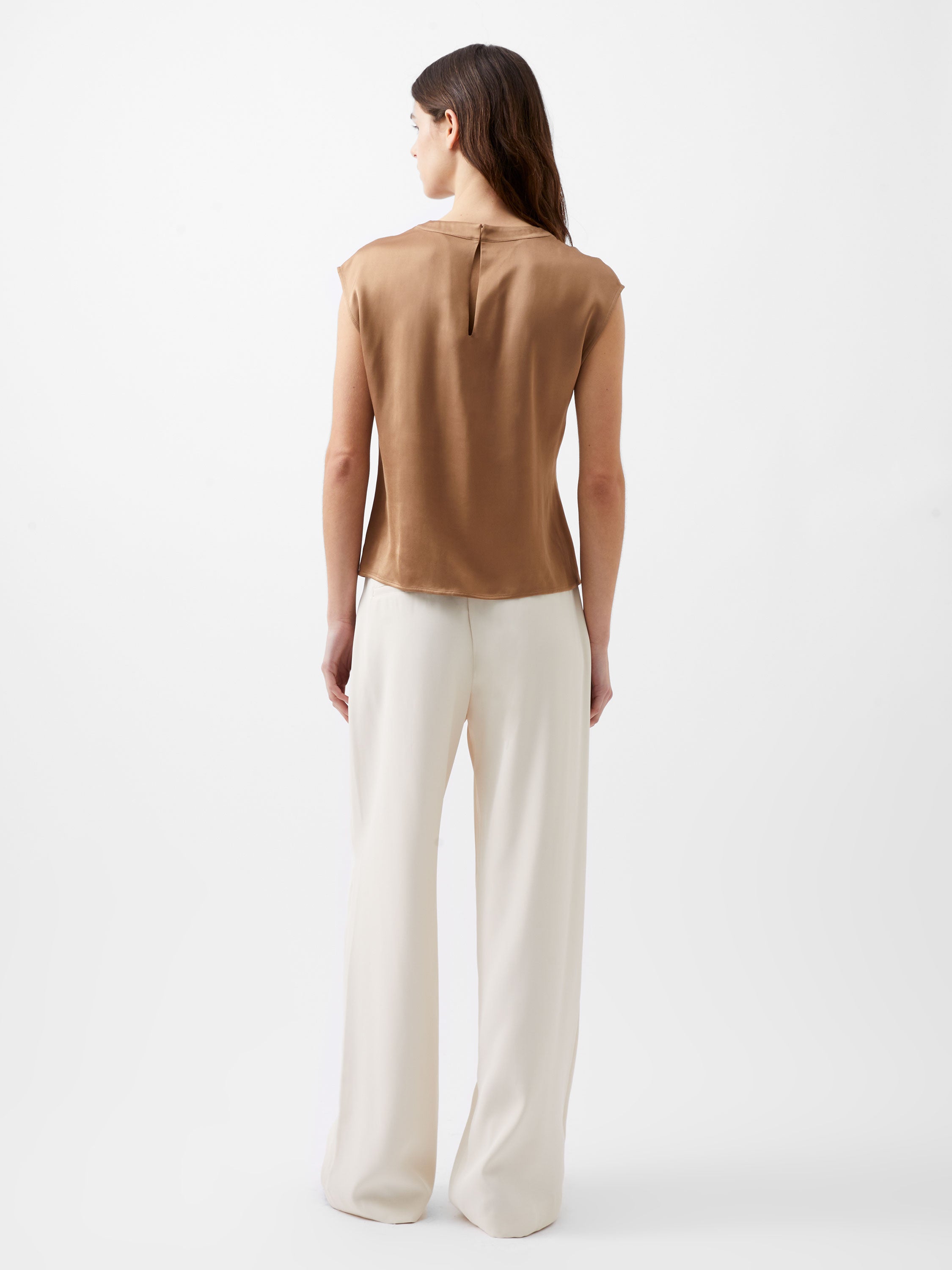 Ennis Eco Satin Neck Detail Top Camel | French Connection UK