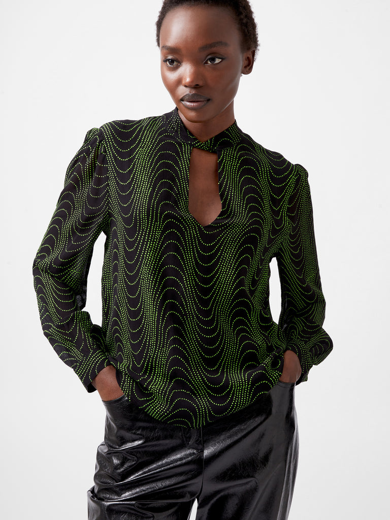 Grace Alohi Keyhole Blouse Blackout/Vivid Green | French Connection UK