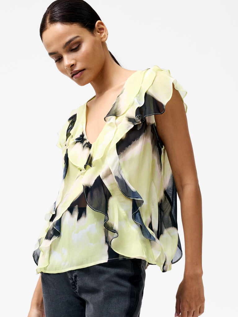 Natalie Eminia Chiffon Ruffle Top Ruffle Light Lime Green Multi ...