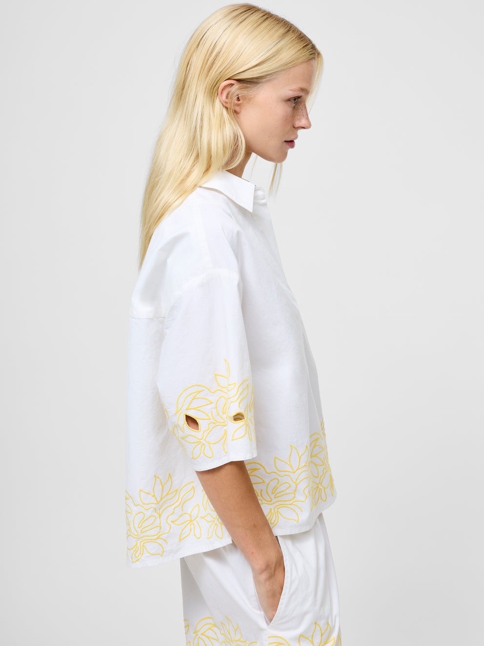 Alissa Cotton Popover Shirt Linen White/Butter Yellow | French ...