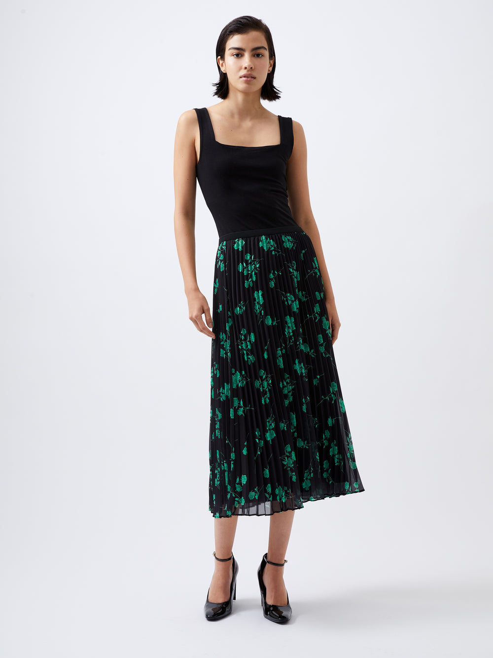 Alessandra Recycled Pleated Skirt Blackout/Minted Green | French ...
