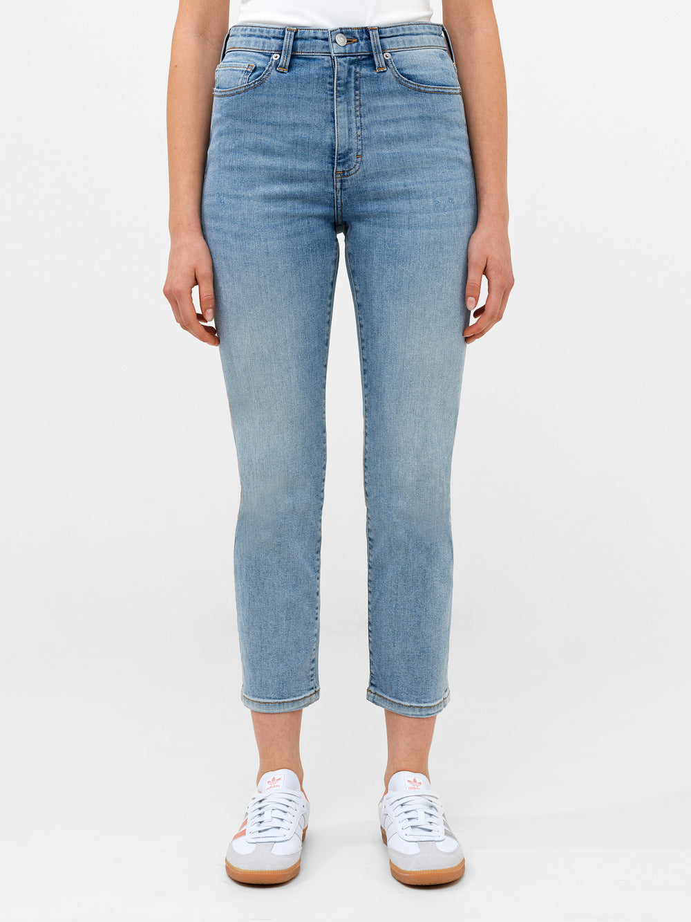 Stretch Denim Cigarette Fit Ankle Length Jeans 28 Inch Bleach Wash ...