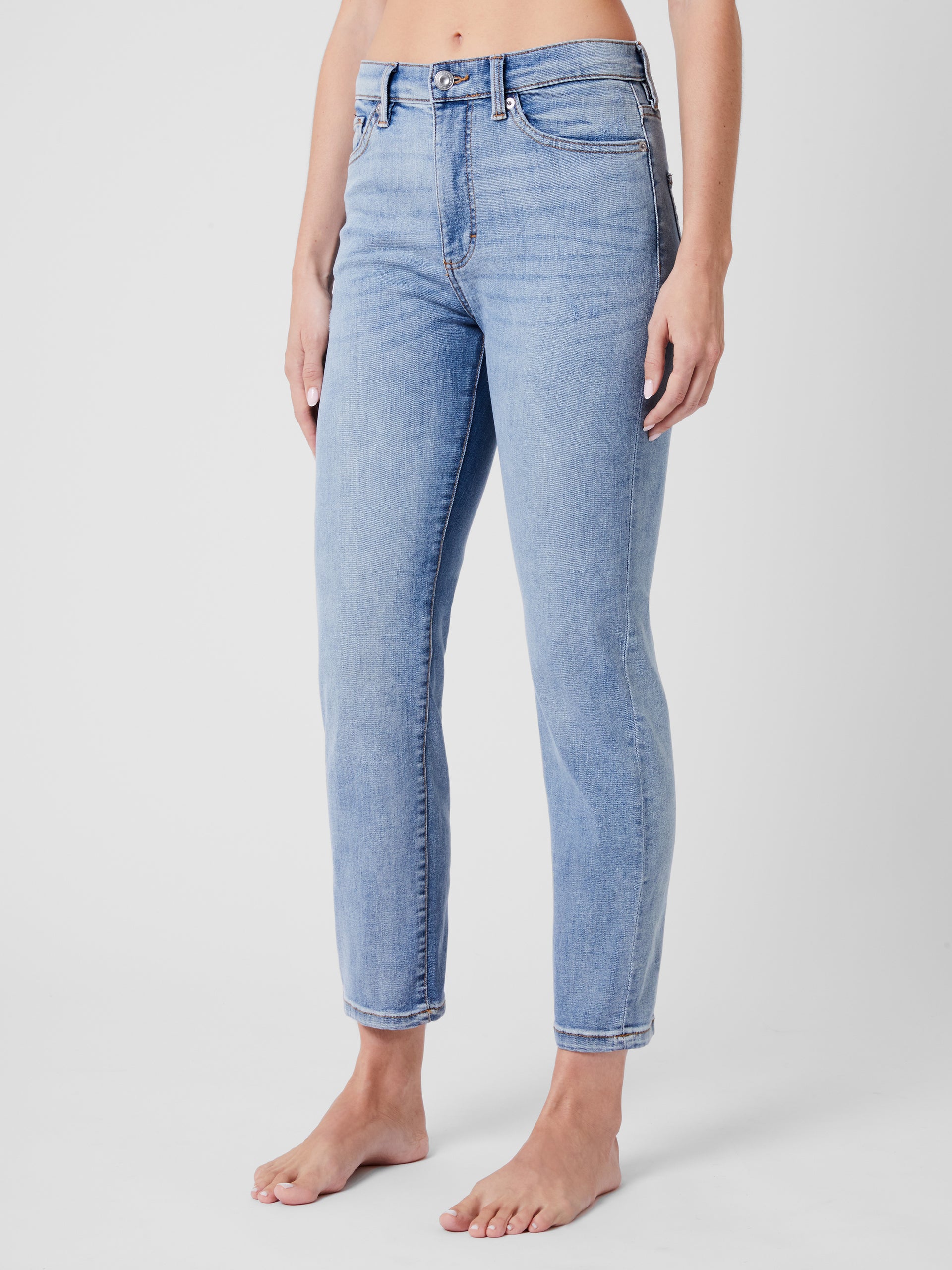 Stretch Denim Cigarette Fit Ankle Length Jeans 28 Inch Bleach Wash ...