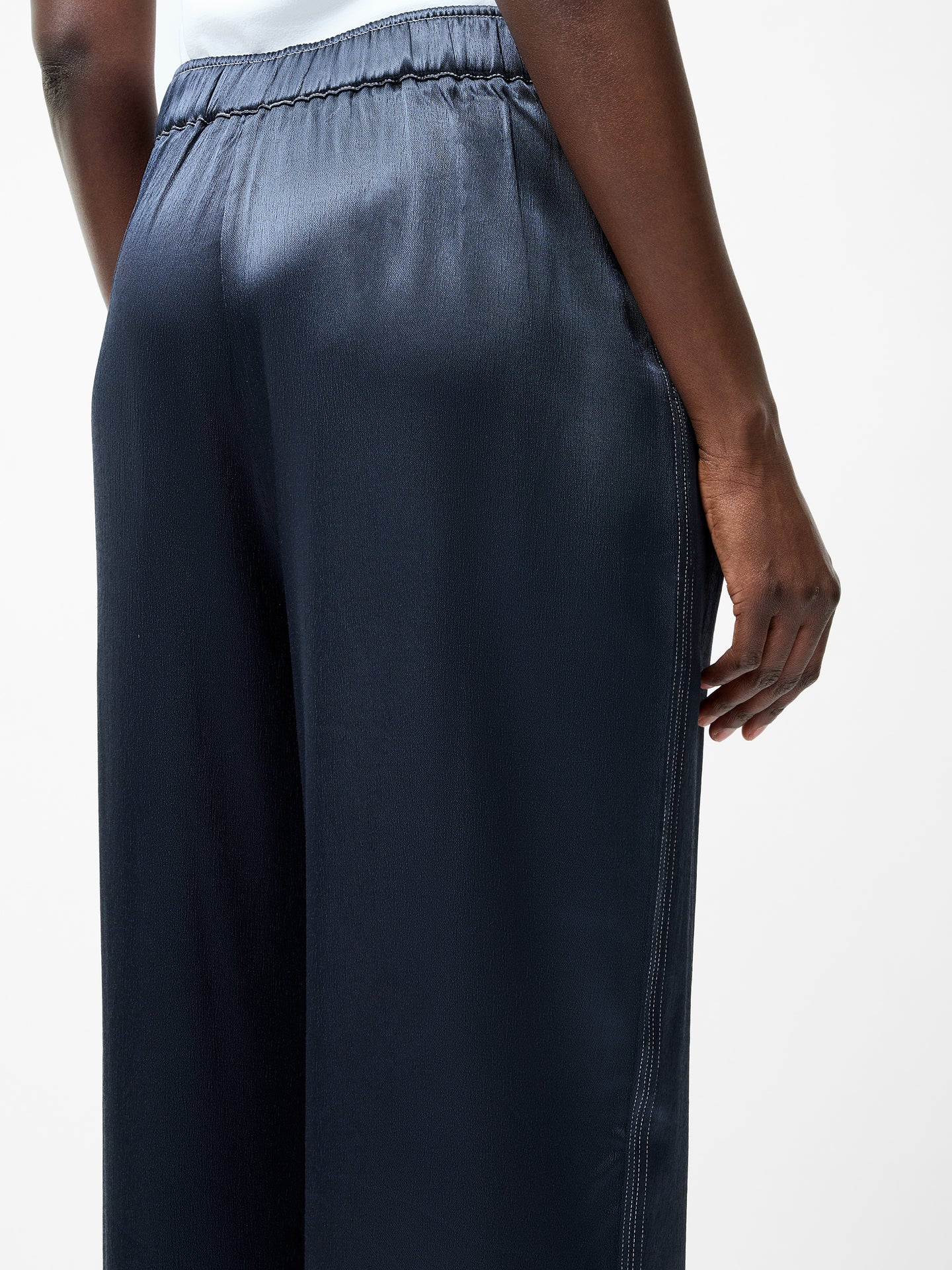 Akita Satin Wide Leg Trousers Navy | French Connection UK