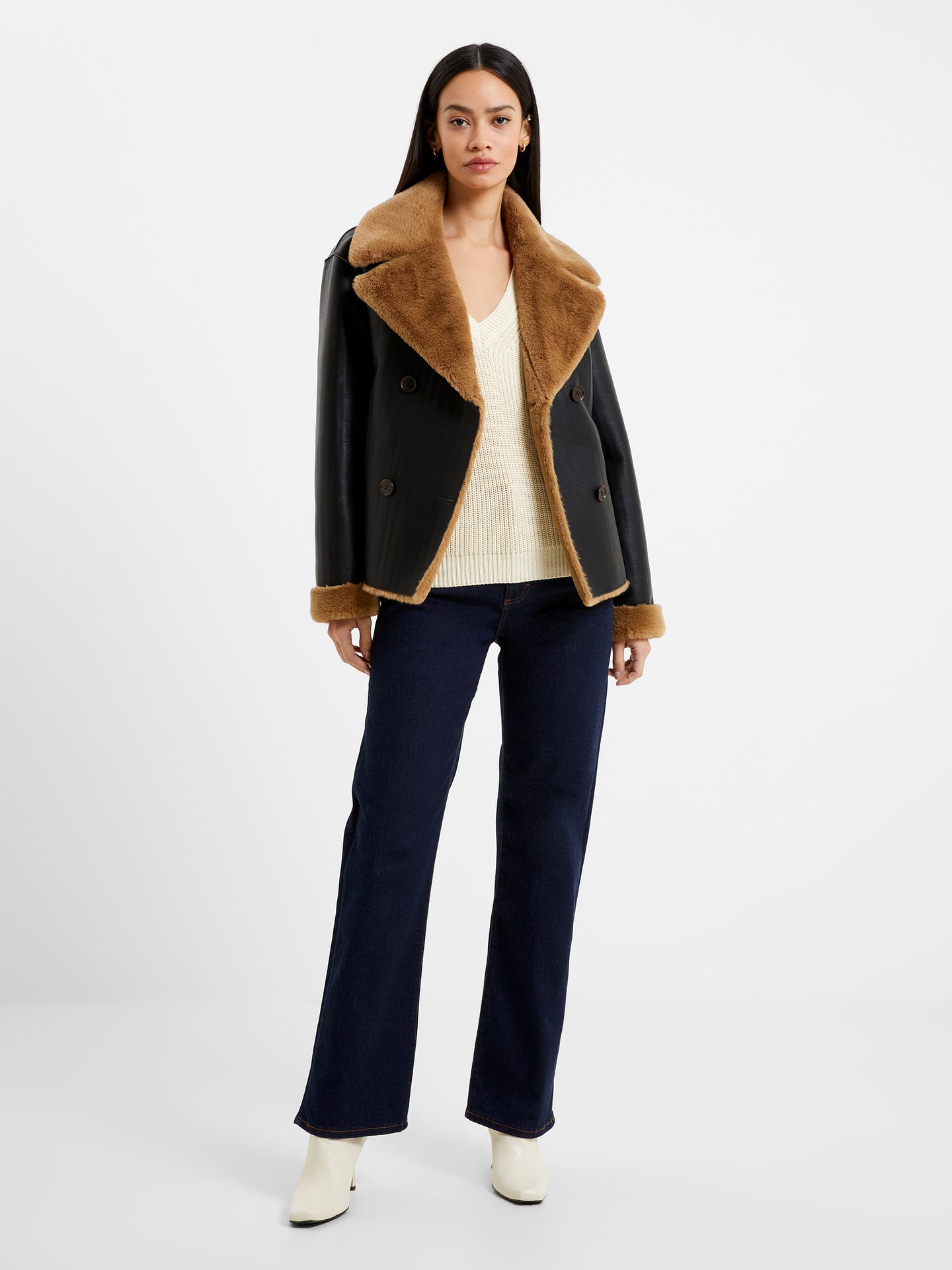 Cerys PU Faux Fur Jacket Blackout/Tobacco Brw | French Connection UK