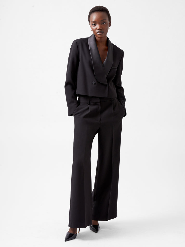 Gemma Carey Satin Tuxedo Cropped Blazer Blackout | French Connection UK