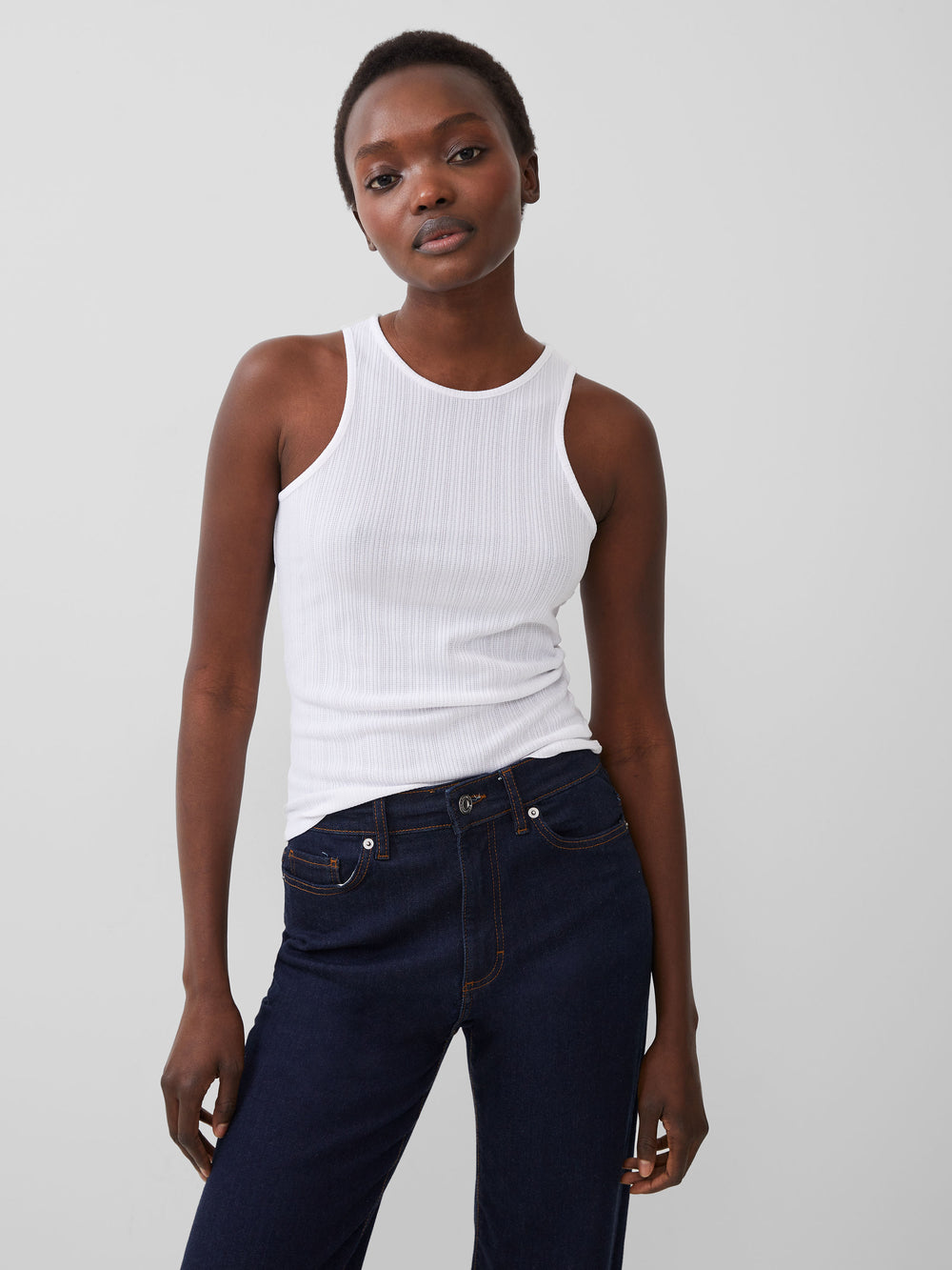 Tallie Textured Racer Tank Top Linen White | French Connection UK