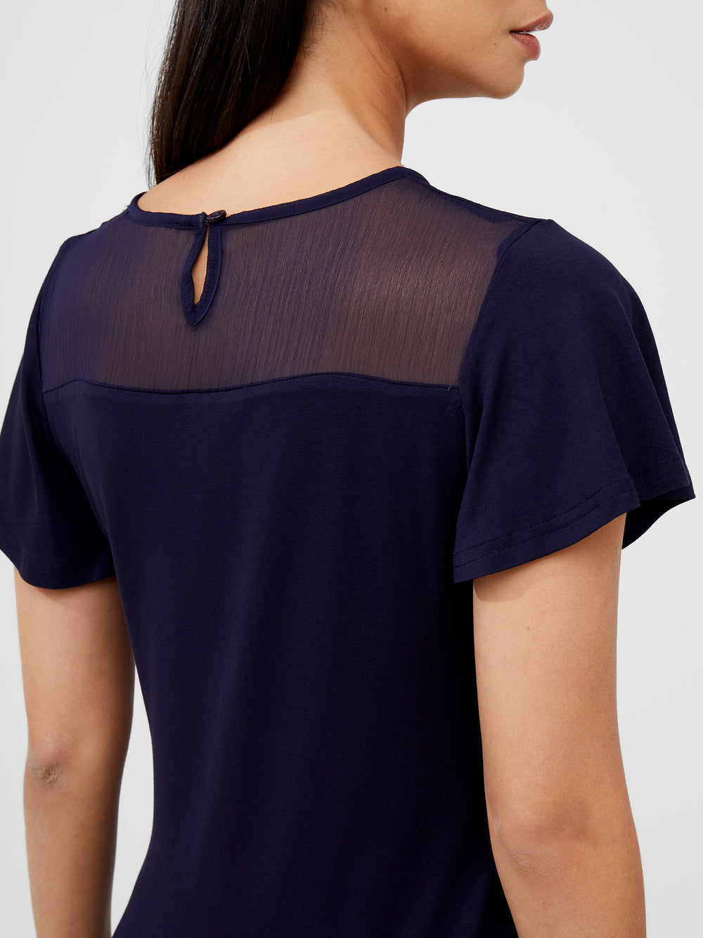 Sheer Panel Angel Sleeve Top Dark Navy | French Connection UK