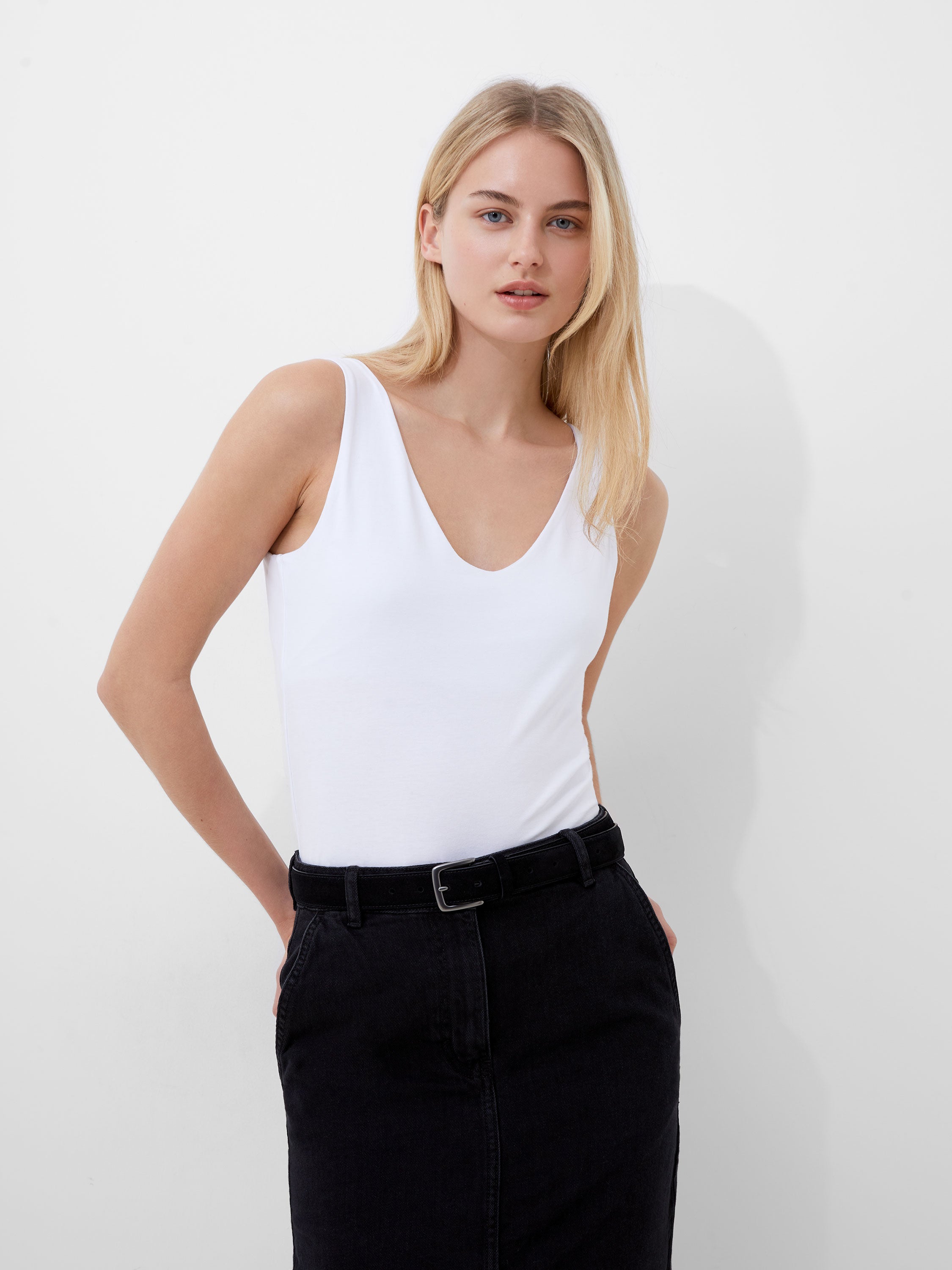 Cotton Organic Stretch Tank Top White French Connection Uk