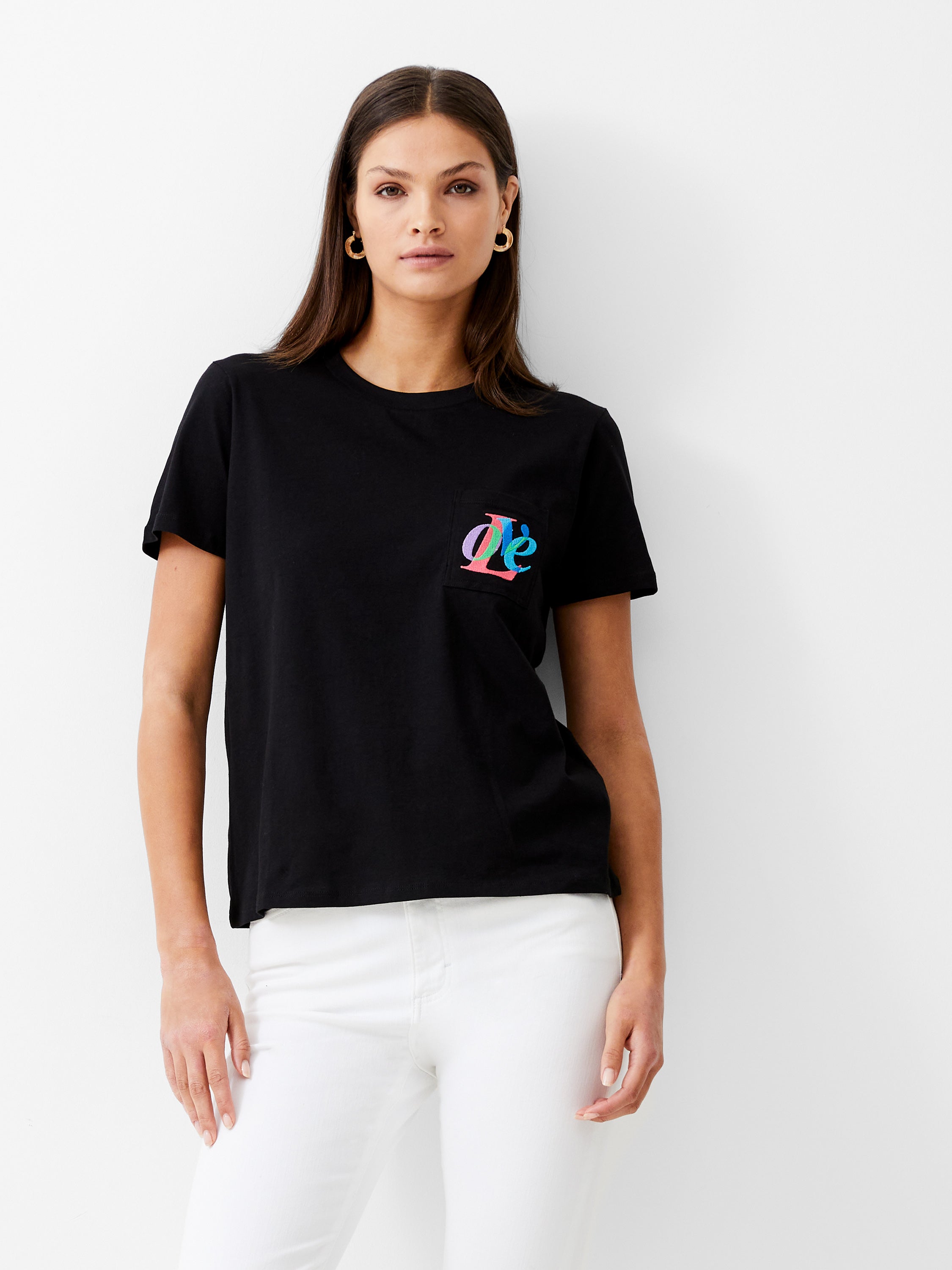 Love Embroidered Pocket T-Shirt Black | French Connection UK