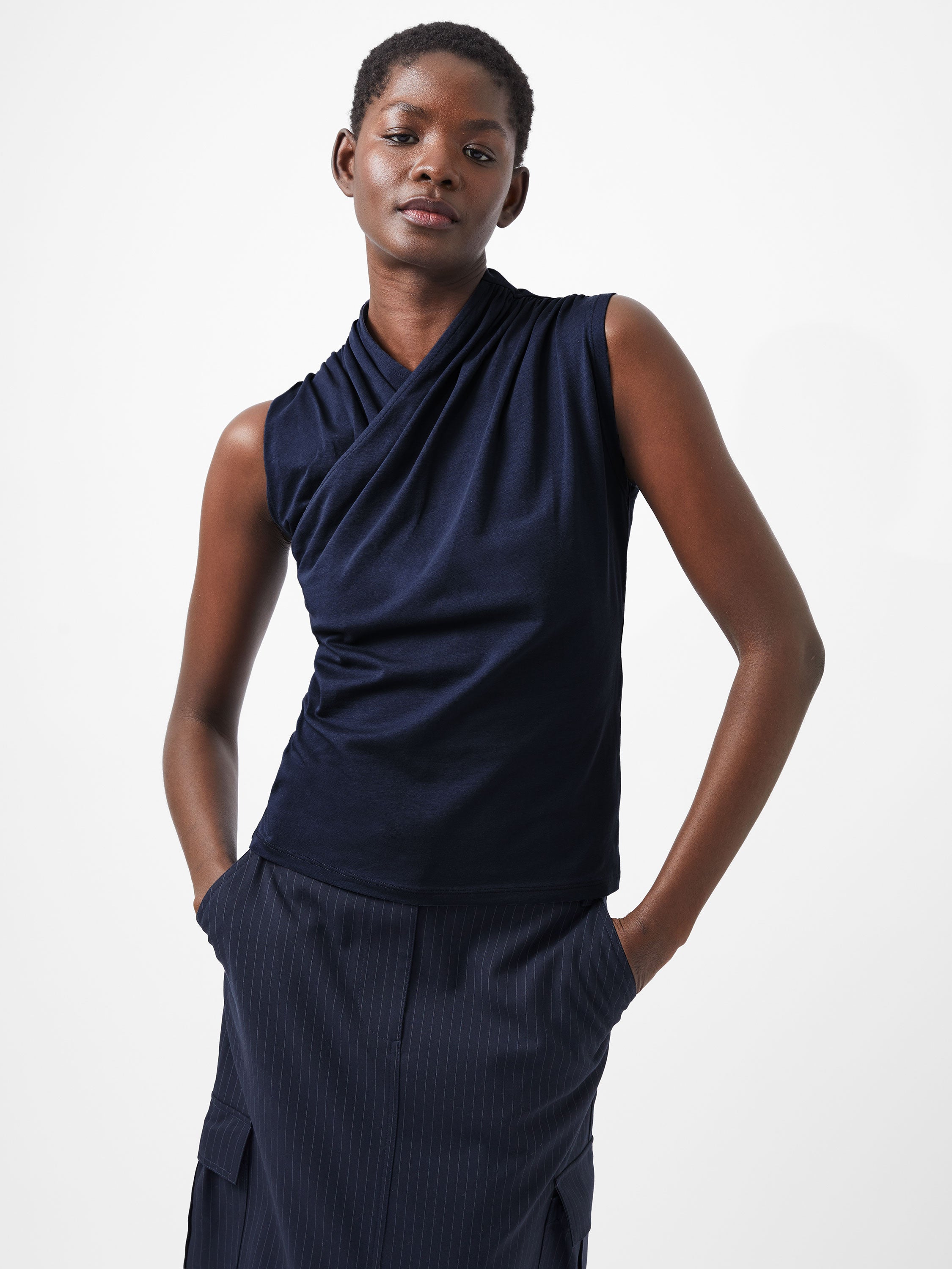 Rallie Cross Neck Top Marine | French Connection UK